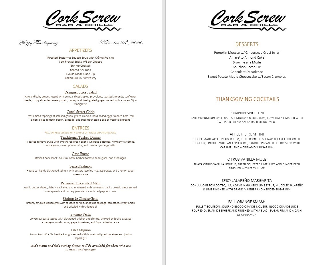 Thanksgiving Menu 2020 NP JPG - The CorkScrew Bar and Grille in New ...